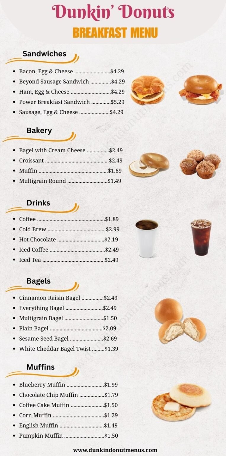 Dunkin' Donuts Breakfast Menu With Price 2026
